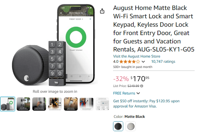 August Home Matte Black Wi-Fi Smart Lock and Smart Keypad , Like New ...