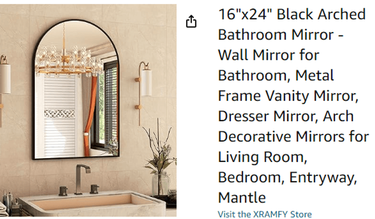 XRAMFY Arched Bathroom Mirror, 16" x 24", Like New - Rio Grande Trade