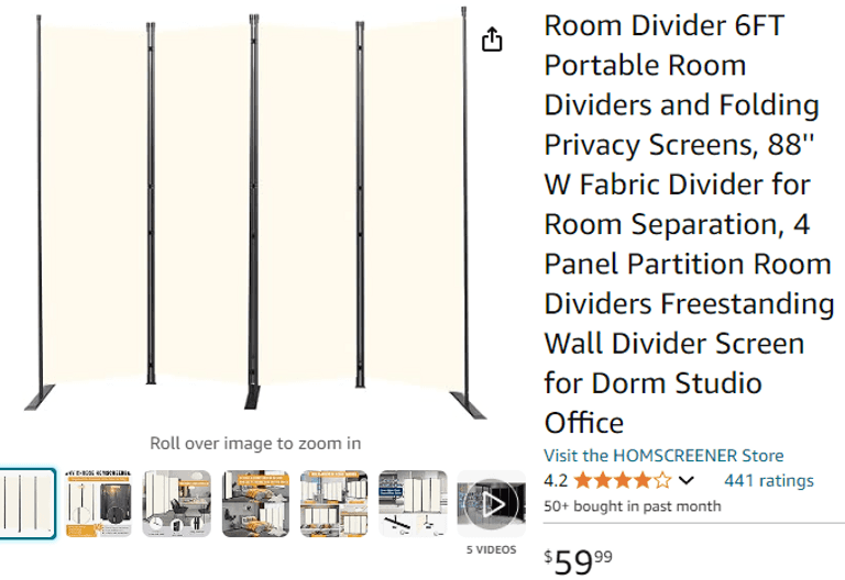 HOMSCREENER Room Divider, 6', Like New - Rio Grande Trade