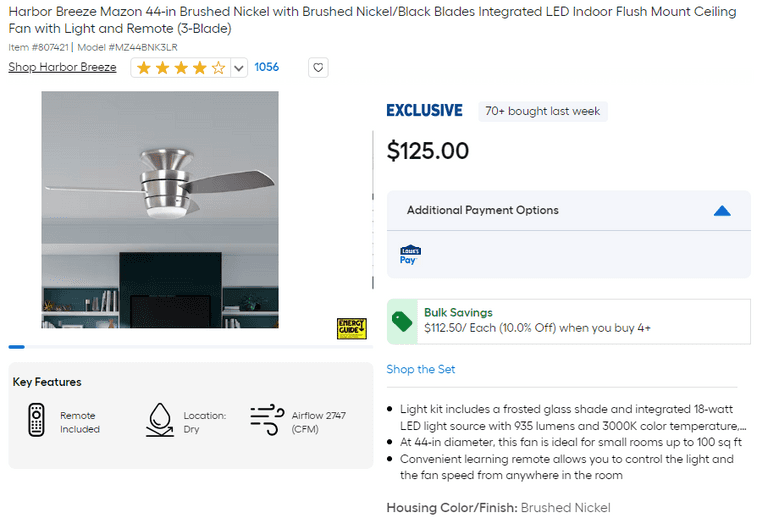 Harbor Breeze Mazon 44" Brushed Nickel Blades LED Indoor Flush Mount ...