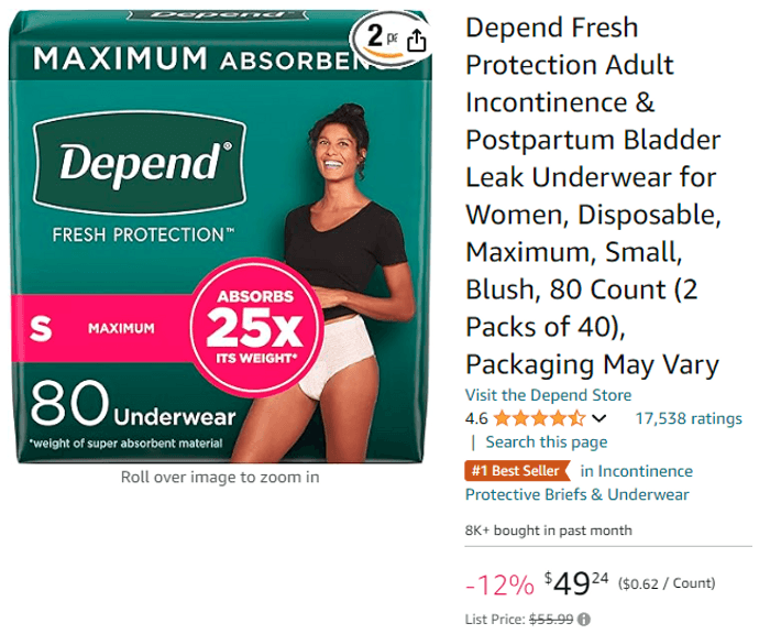 Depend Underwear for Women 80 Ct, Small , Like New - Rio Grande Trade