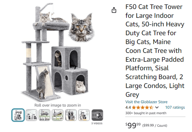 F50 Cat Tree Tower for Large Indoor Cats, 50-inch Heavy Duty Cat Tree ...