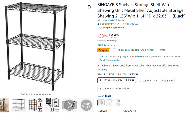 Singaye 3-Tier Wire Shelving Unit , Like New - Rio Grande Trade