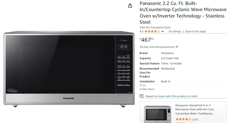 Panasonic 2.2 Cu. Ft. Built-In/Countertop Cyclonic Wave Microwave, Open ...