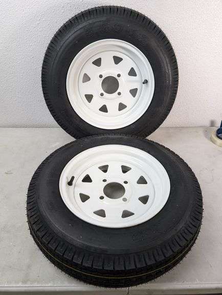 530-12 6PR Trailer Tires, 12" Rims, 4 Lug, Load Range C, Set of 2, Like ...