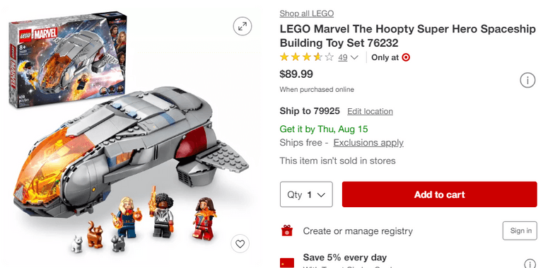 Lego Marvel The Hoopty Super Hero Spaceship , Like New - Rio Grande Trade