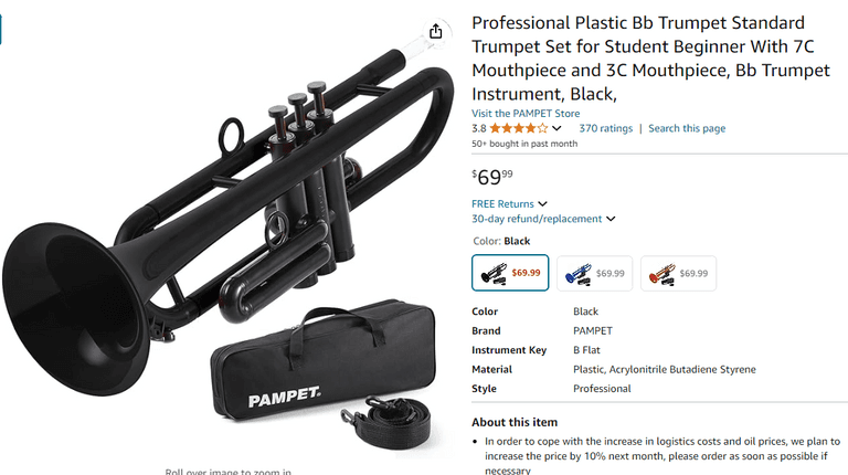 Pampet Plastic Trumpet for Beginners , Like New - Rio Grande Trade