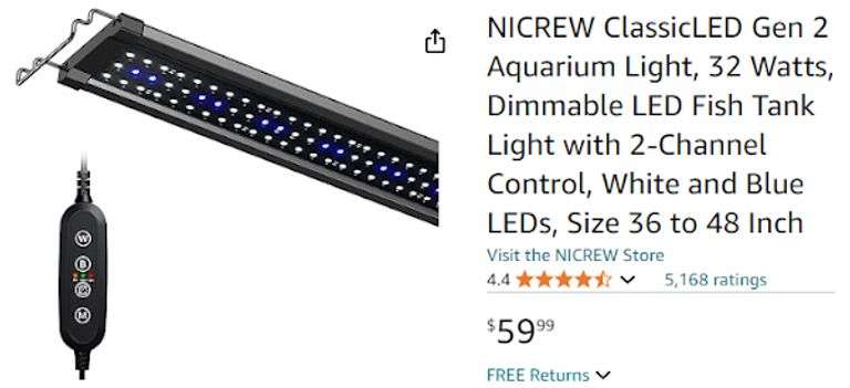 NICREW ClassicLED Aquarium Light, 36-48", Like New - Rio Grande Trade