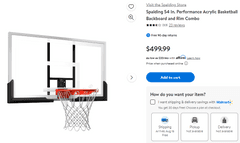 Spalding 54" Performance Acrylic Basketball Backboard & Rim Combo ...