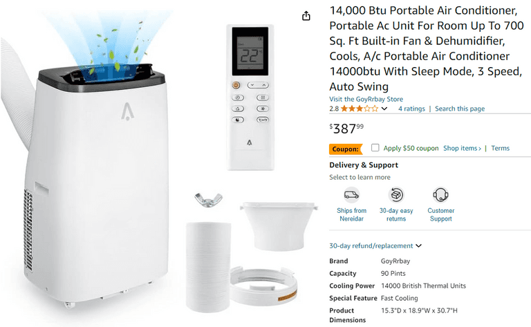 CF14 Portable Air Conditioner, 14,000 BTU, Open Box - Rio Grande Trade