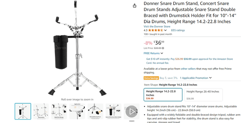 Donner Snare Drum Stand, Like New - Rio Grande Trade