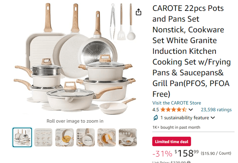 CAROTE 22pcs Pots and Pans Set Nonstick,, Open Box - Rio Grande Trade