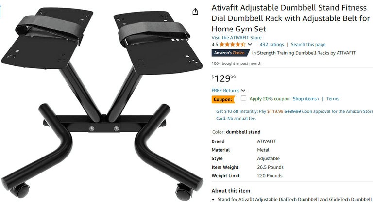 Ativafit Adjustable Dumbbell Stand, Open Box - Rio Grande Trade