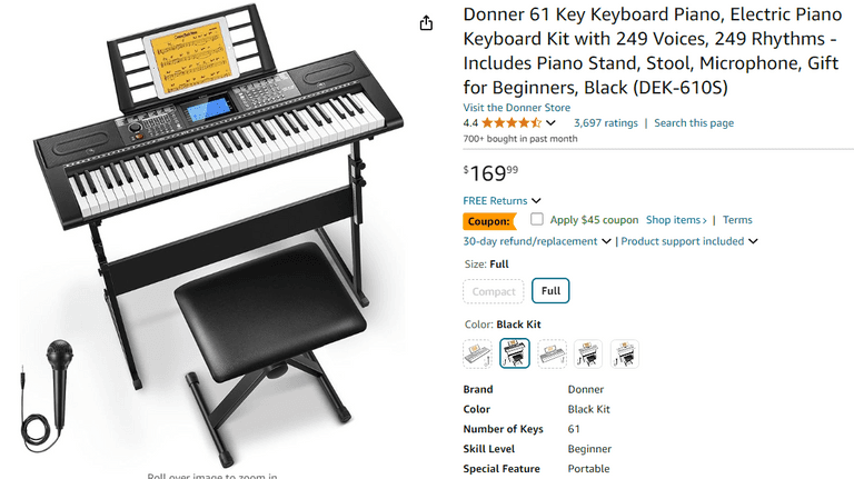 Donner 61 Key Electric Piano Keyboard Kit, DEK-610S, Like New - Rio ...