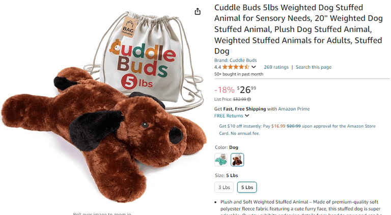 Cuddle Buds 5lbs Weighted Dog Stuffed Animal, Open Box - Rio Grande Trade