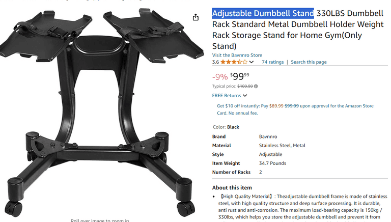 Adjustable Dumbbell Stand, Open Box - Rio Grande Trade