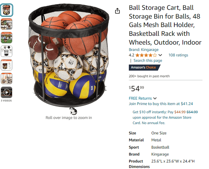 Ball Storage Cart, Ball Storage Bin for Balls, Open Box - Rio Grande Trade