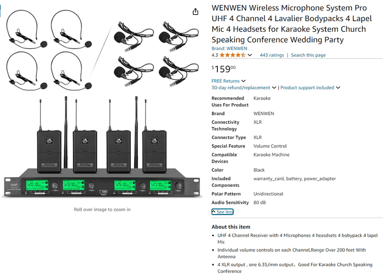 WENWEN Wireless Microphone Headsets Karaoke System, Open Box - Rio ...