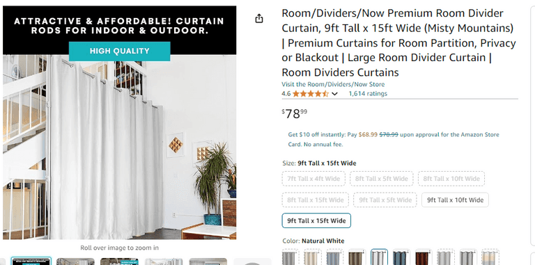 Room/Dividers/Now Premium Room Divider Curtain, 9ft Tall x 15ft Wide ...