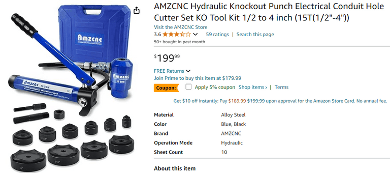 AMZCNC Hydraulic Knockout Punch Electrical Conduit Hole Cutter Set KO ...