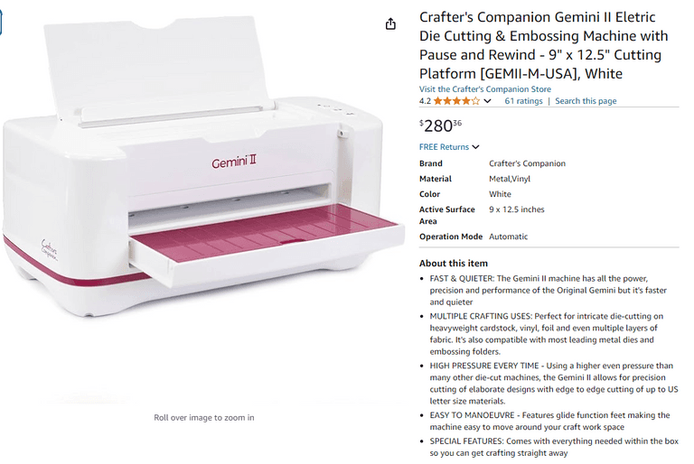 Crafter's Companion Gemini II Electric Embossing & Die Cutting Machine ...