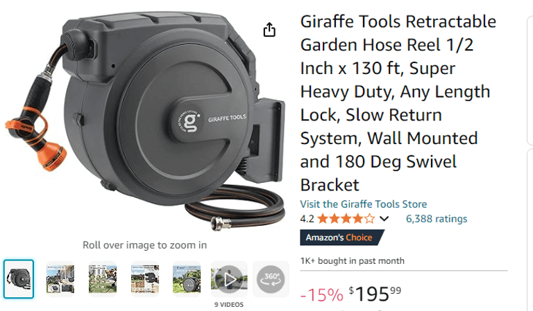 Giraffe Tools AW30 Garden Hose Reel Retractable 1/2" x 100 ft, Open Box ...