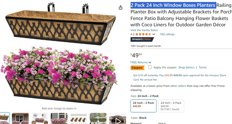 2 Pack 24 Inch Window Boxes Planters, Like New - Rio Grande Trade