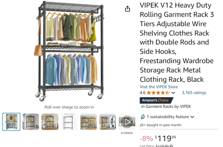 VIPEK V12 Heavy Duty Rolling Garment Rack 3 Tiers, Like New - Rio ...