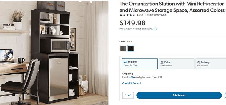 Sams Club Organization Station w/Mini Refrigerator & Microwave Storage ...