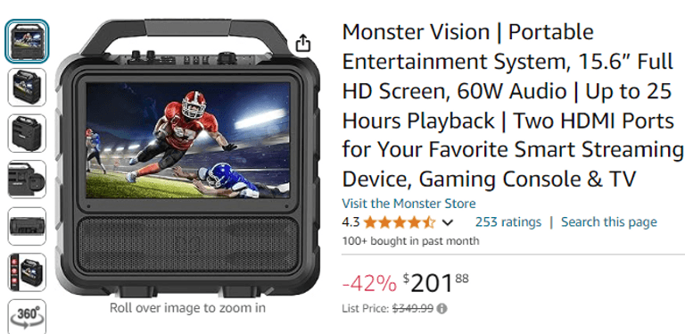 Monster Vision | Portable Entertainment System, 15.6” Full HD Screen ...