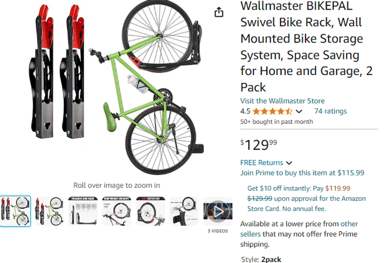 Wallmaster BIKEPAL Swivel Bike Rack, Wall Mounted Bike Storage System ...