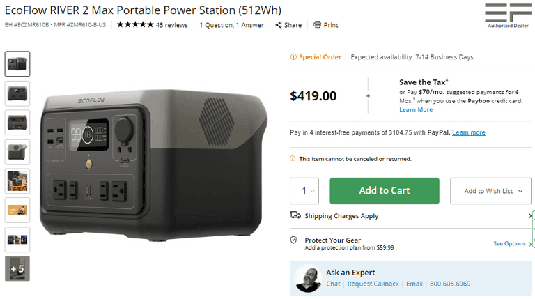 EcoFlow RIVER 2 Max Portable Power Station (512Wh), Open Box - Rio ...