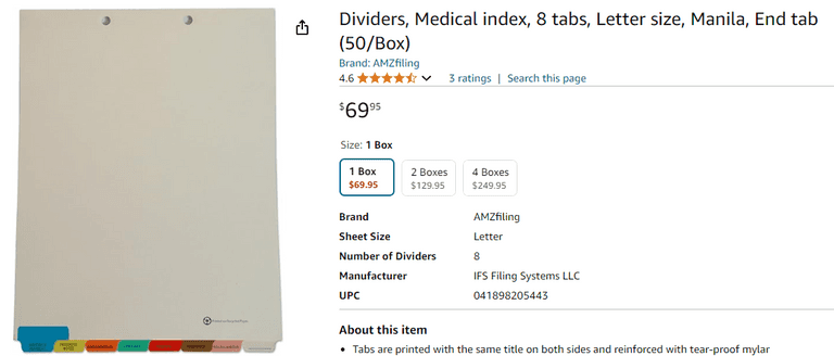 Medical Arts Press Brand Manila End-Tab Chart Dividers, 50 Sets, Like ...