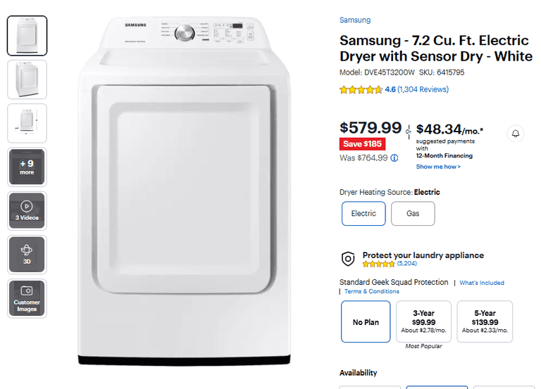 Samsung - 7.2 Cu. Ft. Electric Dryer with Sensor Dry - White | Like New ...