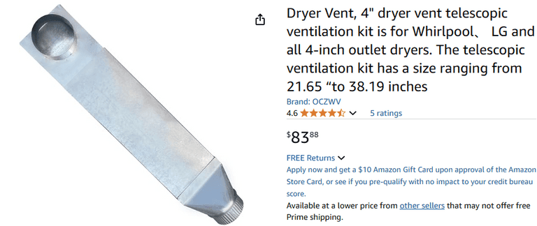 OCZWV Telescopic Dryer Vent, 4" | Open Box - Rio Grande Trade