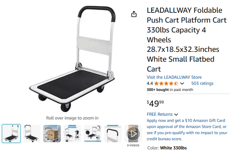 LEADALLWAY Foldable Push Cart Platform Cart 330lbs Capacity | Like New ...