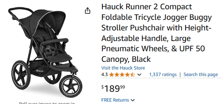 Hauck Runner 2 Compact Foldable Tricycle Jogger Buggy Stroller ...