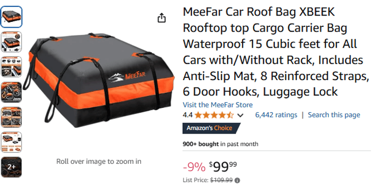 MeeFar Car Roof Bag XBEEK Rooftop top Cargo Carrier Bag | Open Box ...