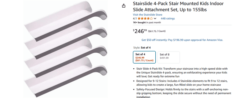 Stairslide 4-Pack Stair Mounted Kids Indoor Slide Attachment Set | Open ...