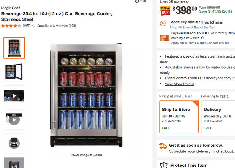 Magic Chef Beverage 23.4 in. 154 (12 oz.) Can Beverage Cooler ...