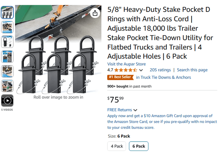 5/8" Heavy-Duty Stake Pocket D Rings with Anti-Loss Cord, 6-Pack | Like ...