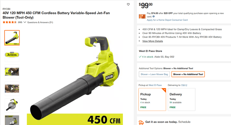 Cordless Battery Variable-Speed Jet-Fan Blower, 40V | Open Box | (See ...