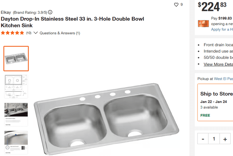 Elkay Drop-In Stainless Steel 33 in. 3-Hole Double Bowl Kitchen Sink ...