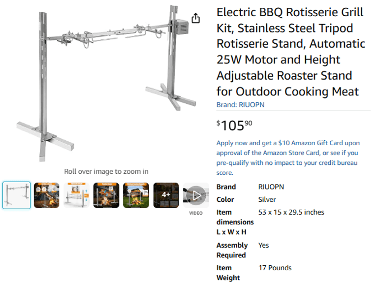 Electric BBQ Rotisserie Grill Kit, Stainless Steel Tripod Rotisserie ...