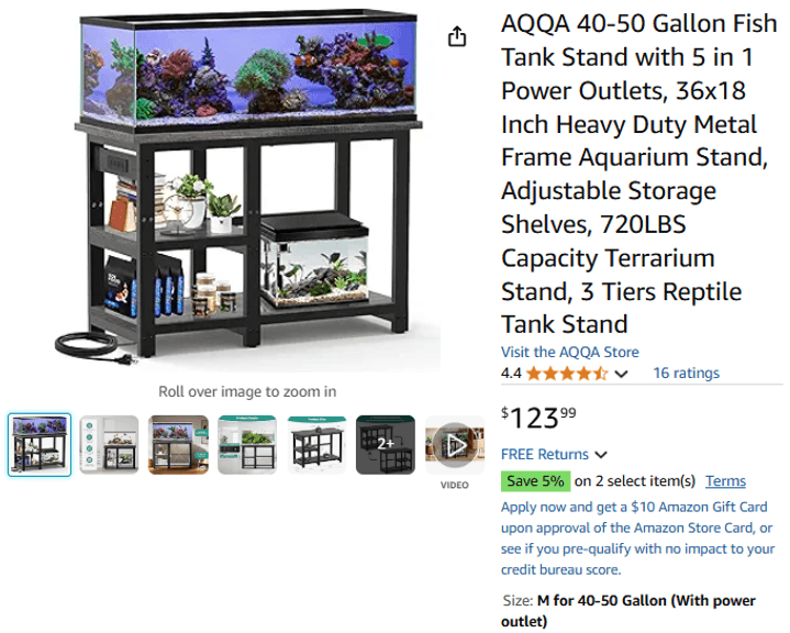 40-50 Gallon Fish Tank Stand with 5 in 1 Power Outlets, 36x18 Inch ...
