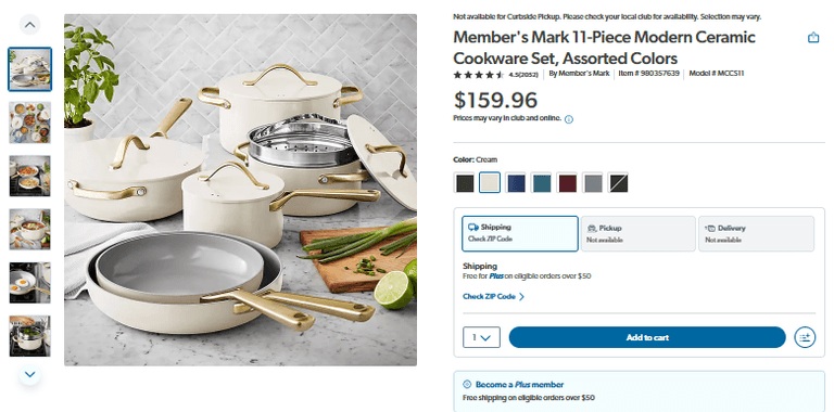 Member's Mark 11-Piece Modern Ceramic Cookware Set, Cream | Like New ...