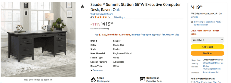 Sauder® Summit Station 66"W Executive Computer Desk, Raven Oak | Open ...