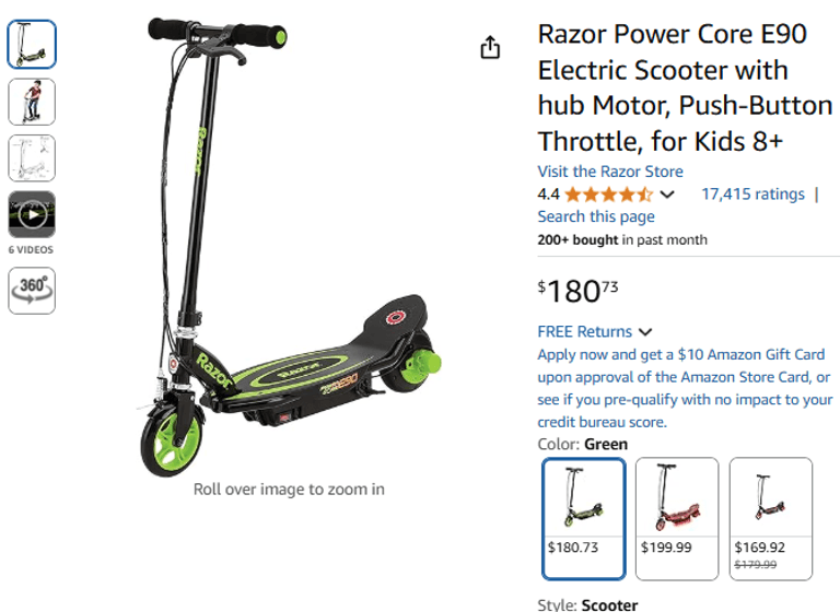 Razor Power Core E90 Electric Scooter with hub Motor, Push-Button ...