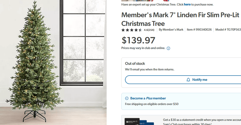 Member's Mark 7' Linden Fir Slim Pre-Lit Christmas Tree | Like New ...