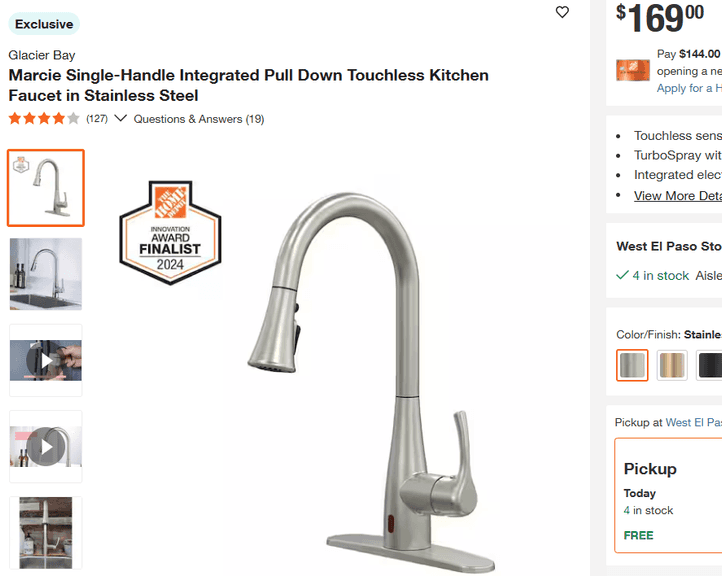 Glacier Bay Single-Handle Integrated Pull Down Touchless Kitchen Faucet ...